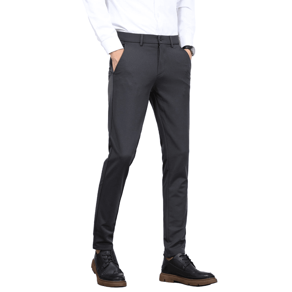 Plaid&Plain Men's Charcoal Slim Fit Dress Pants | 4-Way Flex Stretch S ...